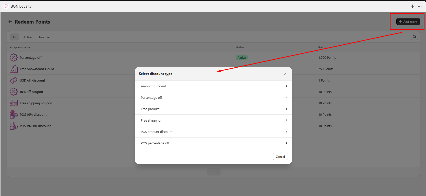 Redeem points tab overview - BON Loyalty