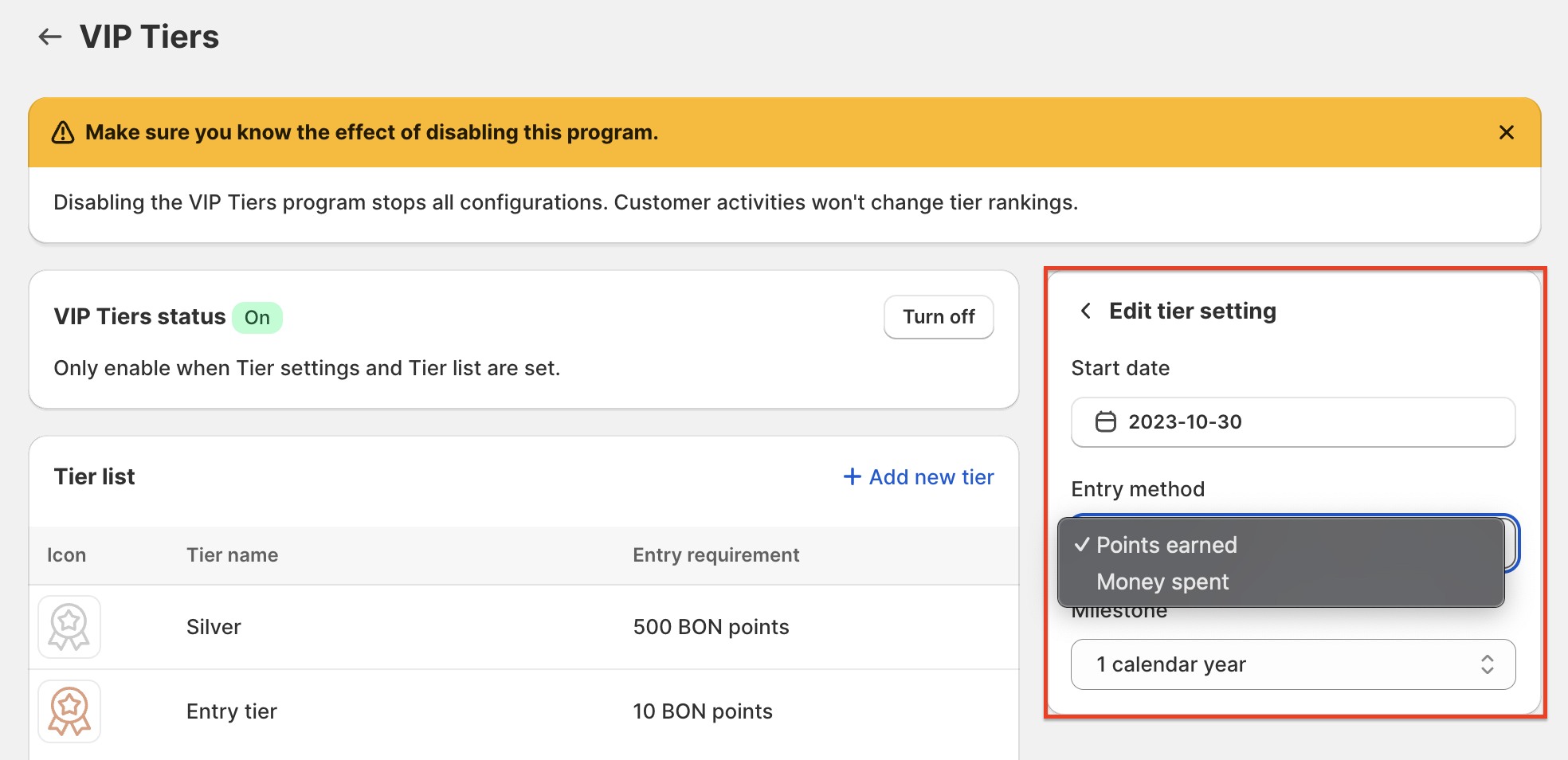 How to set up the VIP Tier | BON Loyalty